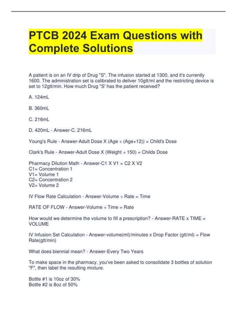 PTCB 2024 Exam Questions With Complete Solutions PTCB Stuvia US