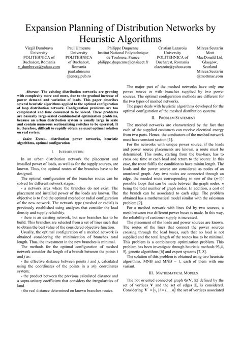 Pdf Expansion Planning Of Distribution Networks By Heuristic Algorithms