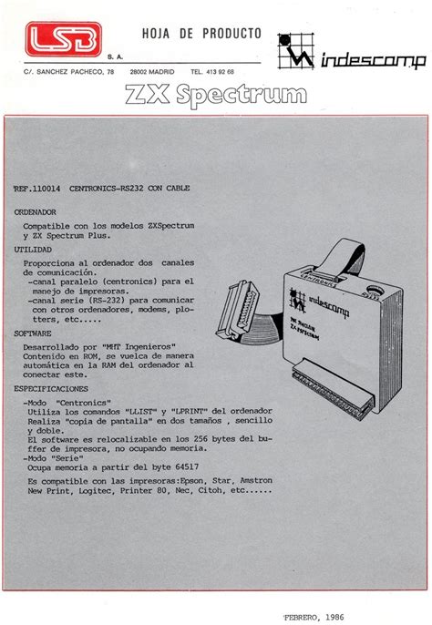 Indescomp Centronics And RS232 Interface At Spectrum Computing Sinclair ZX Spectrum Games