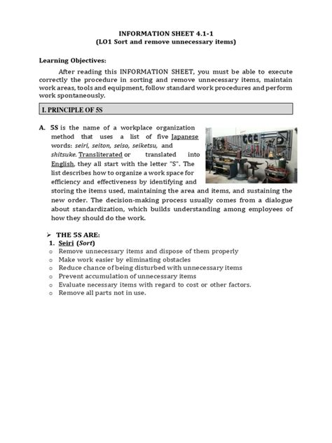 Sort And Remove Unnecessary Items Pdf Business