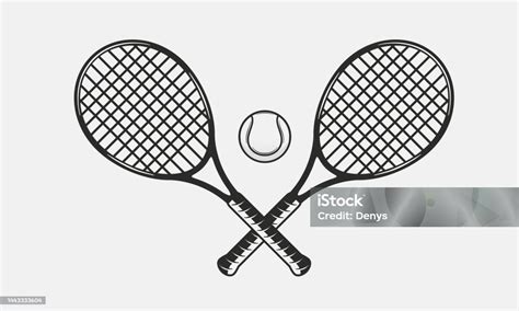 테니스 라켓과 공 실루엣은 흰색 배경에 격리되어 있습니다 교차 테니스 라켓 로고 배지 배너 라벨에 대한 빈티지 디자인 요소 벡터 그림 Championship에 대한 스톡