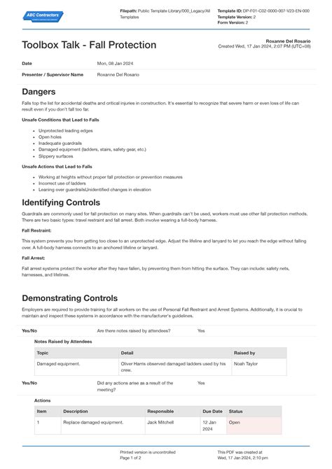 Fall Restraint Toolbox Talk At Robert Hubbard Blog