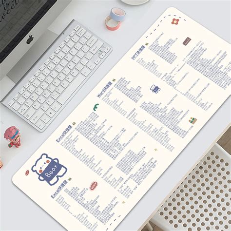 快捷键超大号鼠标垫女office办公excel全套ps通用cad桌面胶垫可爱ins定制可水洗锁边加厚防滑卡通书桌垫加长 虎窝淘