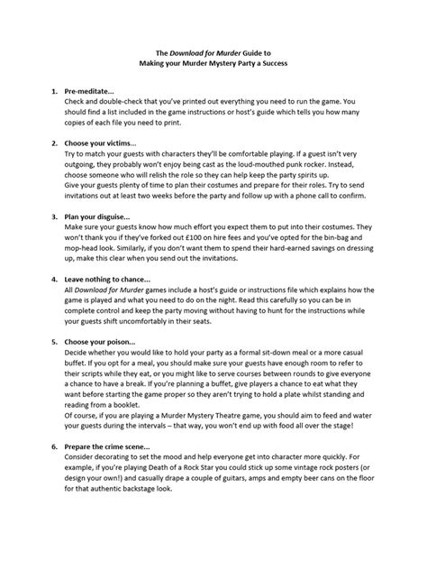 Murder Mystery Guide Pdf