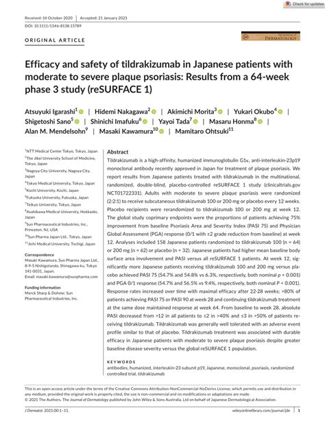 Pdf Efficacy And Safety Of Tildrakizumab In Japanese Patients With Moderate To Severe Plaque
