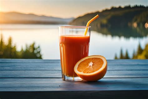 Premium Photo A Glass Of Orange Juice Next To A Straw Next To A Glass Of Orange Juice