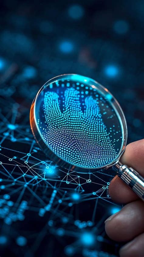 Security Scrutiny Biometrics Authentication Technology Under Magnifying Glass Binary Code Stock