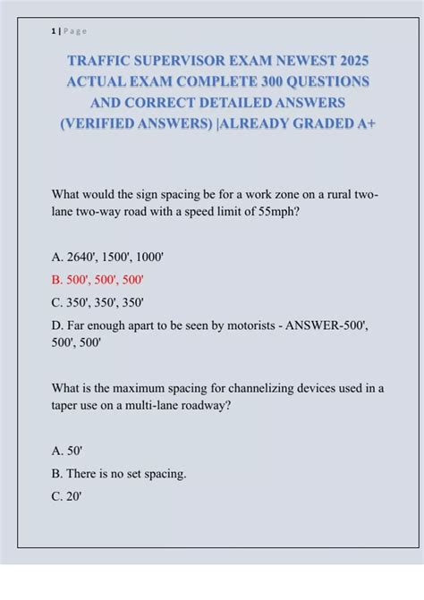 Traffic Supervisor Exam Newest 2025 Actual Exam Complete 300 Questions And Correct Detailed