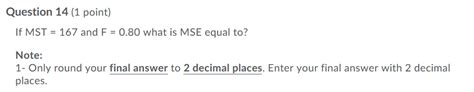 Solved If MST 167 And F 0 80 What Is MSE Equal To Note Chegg Com