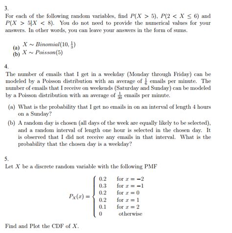 Solved For Each Of The Following Random Variables Find P X Chegg