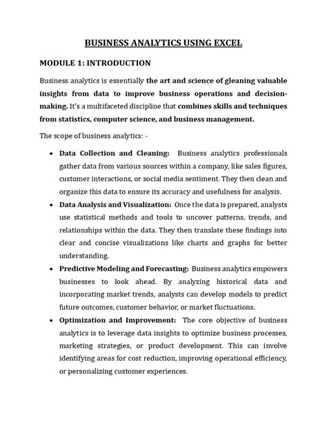 Business Analytics Using Excel Pdf Analytics Autoregressive Integrated Moving Average