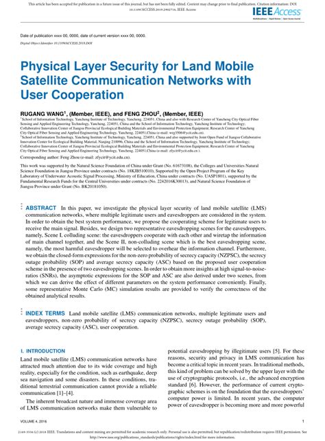 Pdf Physical Layer Security For Land Mobile Satellite Communication Networks With User Cooperation