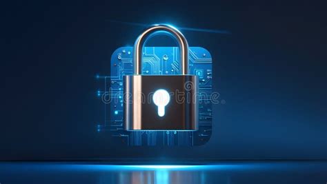 Futuristic Digital Lock Icon On Glowing Circuit Board Cyber Security Concept Stock Illustration