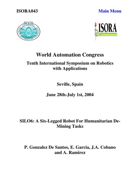 Pdf Sil06 A Six Legged Robot For Humanitarian De Mining Tasks