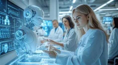 a scientist interacts with a humanoid robot in a hightech laboratory