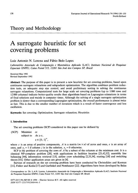 Pdf A Surrogate Heuristic For Set Covering Problems