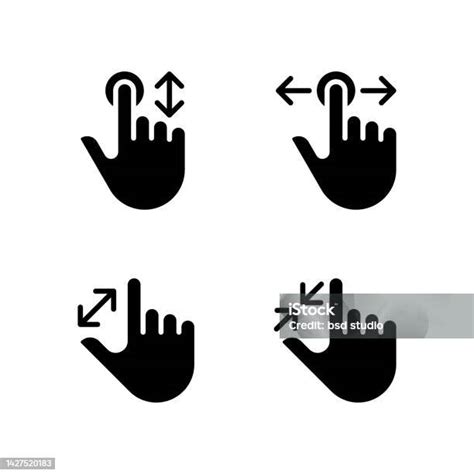 스크롤 및 확대 축소 제스처 공백에 설정된 검은색 글리프 아이콘 꼬집기에 대한 스톡 벡터 아트 및 기타 이미지 꼬집기 개념
