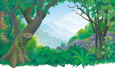 Фон мультфильма Джунгли Премиум векторы