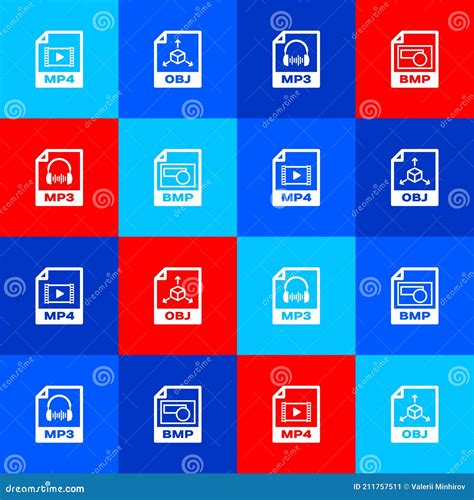 Set MP4 File Document OBJ MP3 And BMP Icon Vector Stock Vector Illustration Of Audio Media