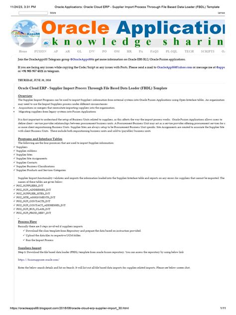 Supplier Import Process Throough File Based Data Loader Fbdl Template