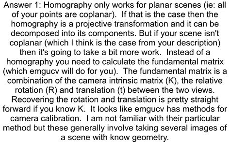 How To Calculate Rotation And Translation Matrices From Homography