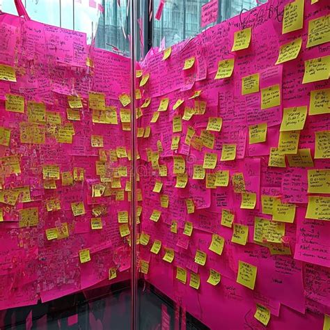 Colorful Sticky Note Wall Displaying Ideas And Thoughts In Office Stock