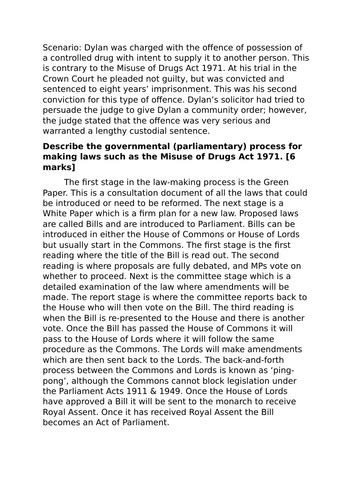 Wjec Criminology Parliamentary Law Making 6 Mark Question Model Answer Teaching Resources