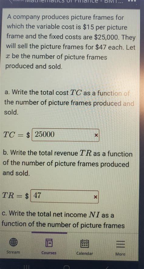 Solved Write The Total Cost Tc As A Function Of The Number