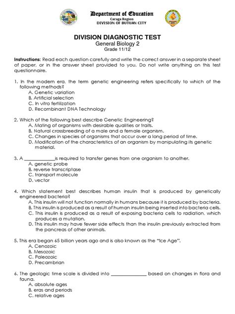 General Biology 2 Diagnostic Test Pdf Evolution Genetics