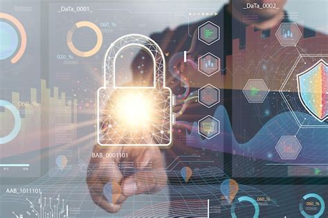 Premium Photo Data Security System Concept Business Man Use Laptop With Security Icon Screen