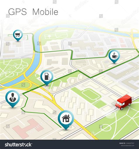 City Map Navigation Route Point Markers Stock Illustration 1244267557 Shutterstock