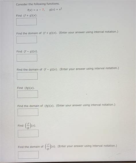 Solved Consider The Following Functions F X X−7 G X X2