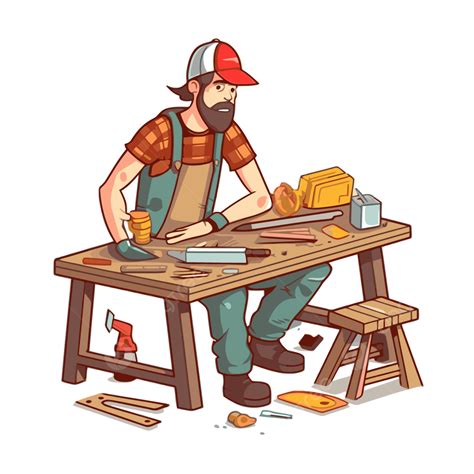 نجار Clipart التوضيح يصور نجار يعمل على طاولة الكرتون المتجه النجار