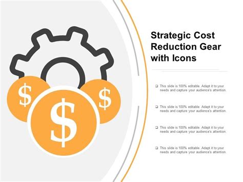 Strategic Cost Reduction Gear With Icons Ppt PowerPoint Presentation Professional Design Templates