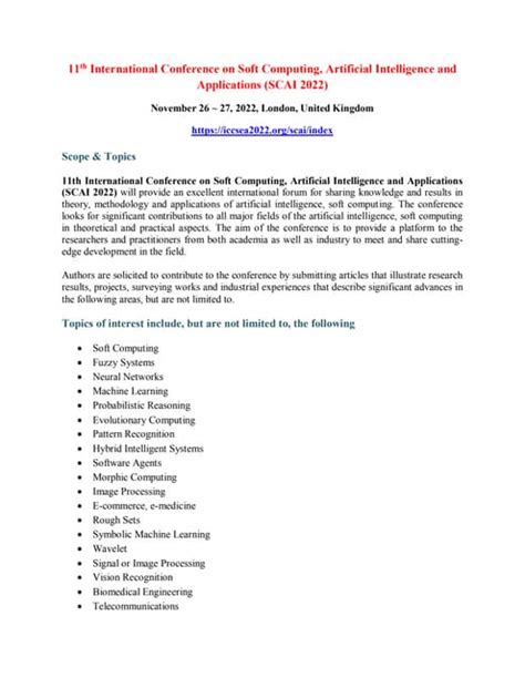 11th international conference on soft computing artificial intelligence and applications scai