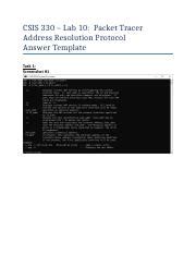 Lab Answer Key Docx CSIS Lab Packet Tracer Address Resolution Protocol Answer