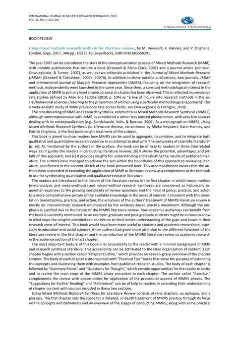 Pdf Book Review Using Mixed Methods Research Synthesis For Literature Reviews