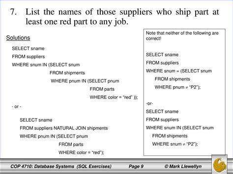 Ppt Cop 4710 Database Systems Summer 2006 Sql In Class Exercises Powerpoint Presentation