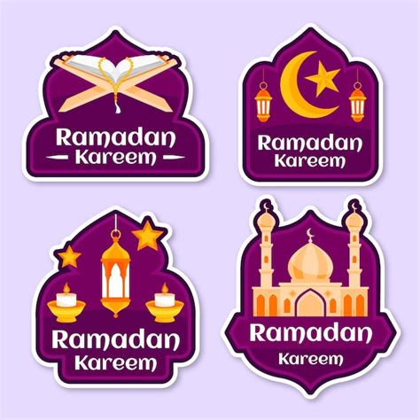 이슬람 라마단 축하를 위한 라벨 컬렉션 무료 벡터