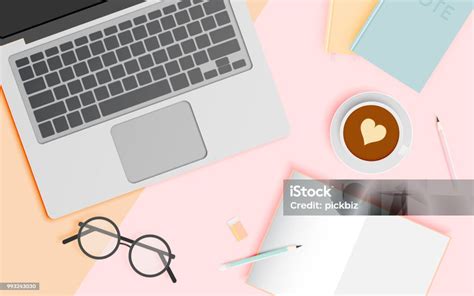 작업 영역 평면 파스텔 색 구성표와 종이 예술 스타일 편지지를 하다 책상에 대한 스톡 벡터 아트 및 기타 이미지 책상 플랫 레이 0명 Istock