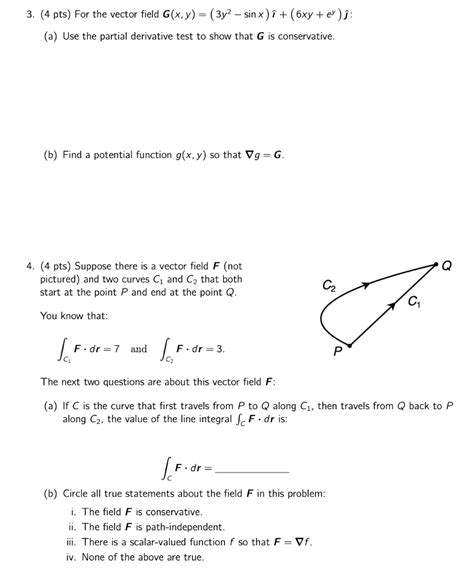 solved 3 4 pts for the vector field g x y 3уг sin x î