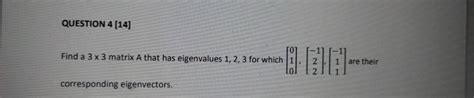Solved Find A 3×3 Matrix A That Has Eigenvalues 1 2 3 For