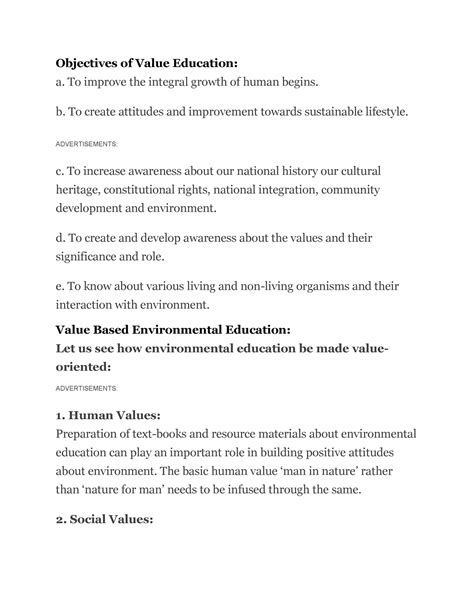Objectives Of Value Education To Improve The Integral Growth Of Human Begins B To Create
