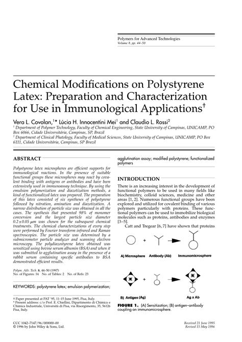 Pdf Chemical Modifications On Polystyrene Latex Preparation And Characterization For Use In