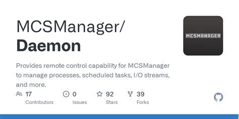 GitHub MCSManager Daemon Provides Remote Control Capability For MCSManager To Manage