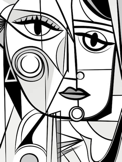 Premium Ai Image A Black And White Drawing Of A Womans Face With A Geometric Pattern Generative Ai