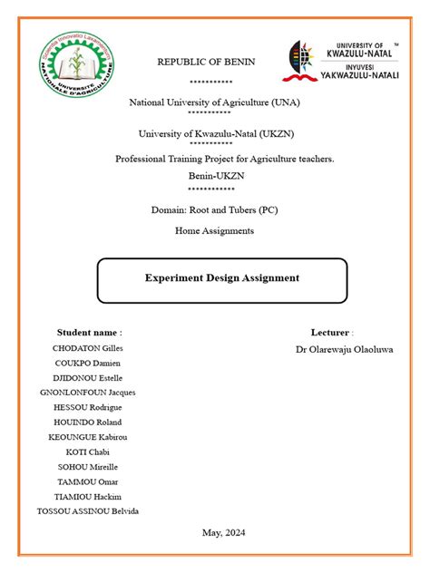 Assignment Of Experimental Design Root And Tubers Pc Yam Group Pdf