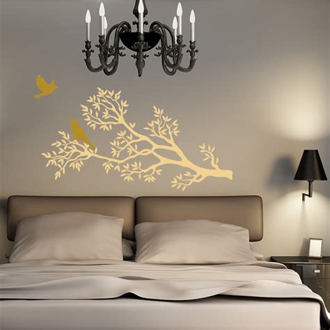 Wall Decals Nature Tree Branch Leaves Pair of Birds Exotic Bird Plants Vinyl Sticker Home Décor