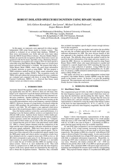 Pdf Robust Isolated Speech Recognition Using Binary Masks