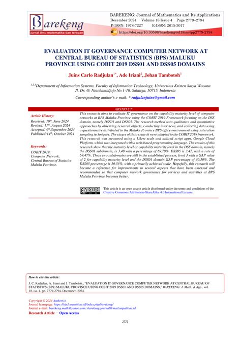 Pdf Evaluation It Governance Computer Network At Central Bureau Of Statistics Bps Maluku